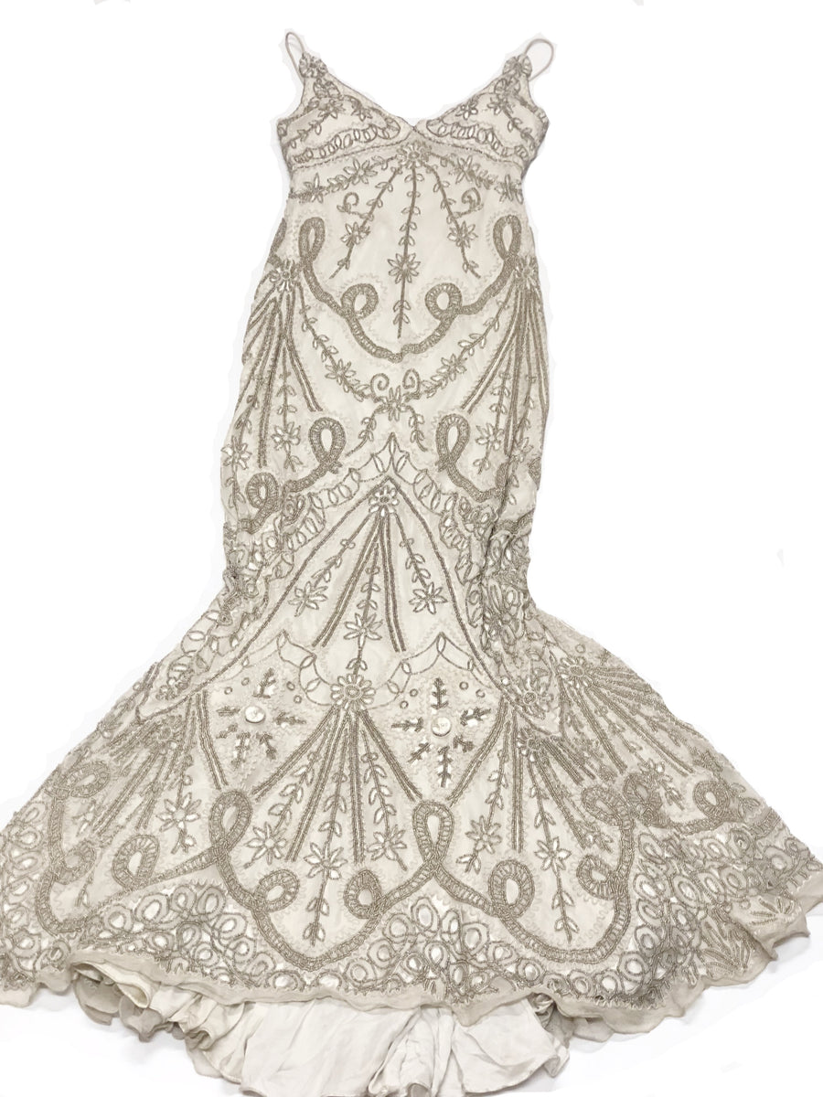Eavis And Brown London Beige Beaded Gown Size Small Chic Selects Of